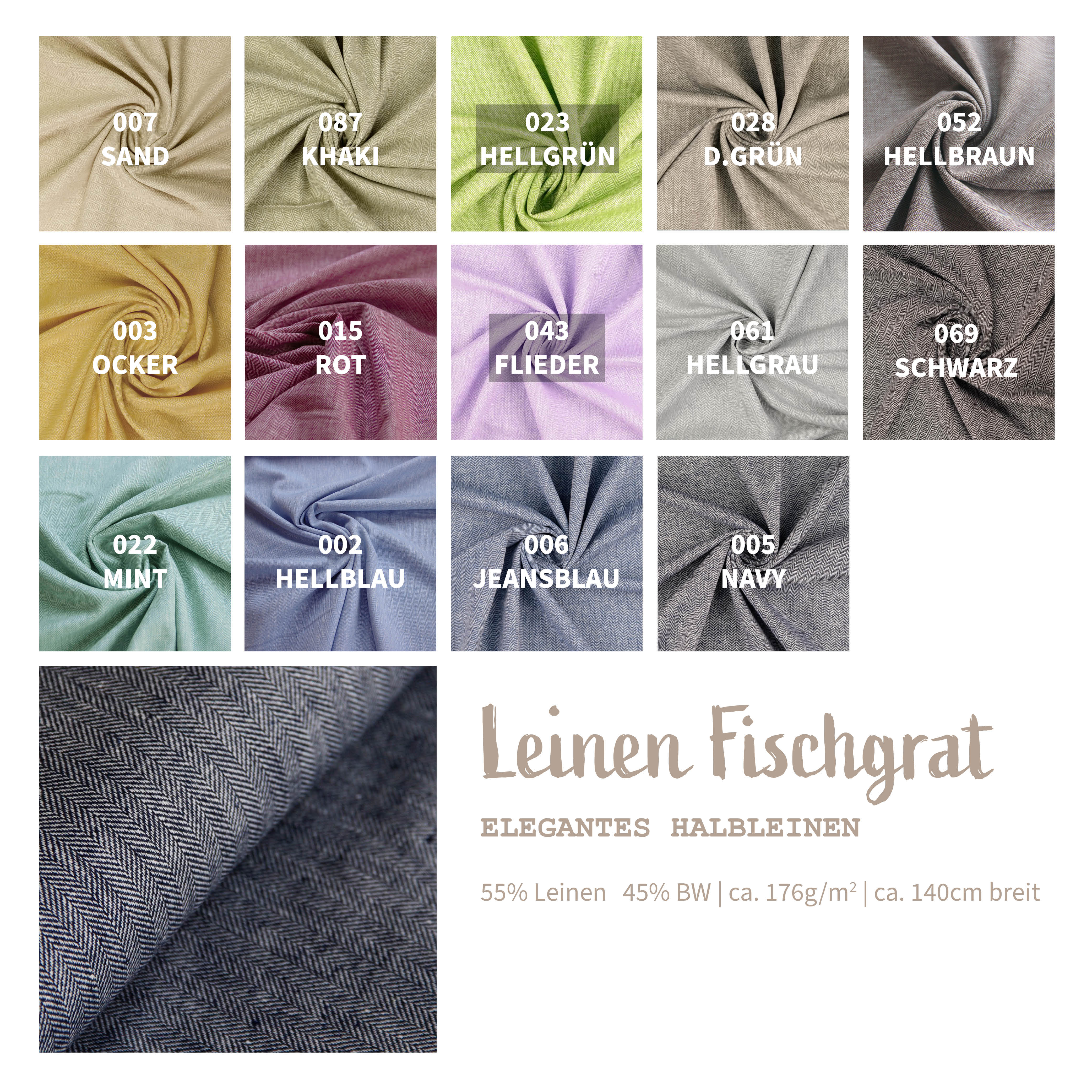 Halbleinen Meterware - Leinen Fischgrat - Sommerleinen - Baumwollstoff ...