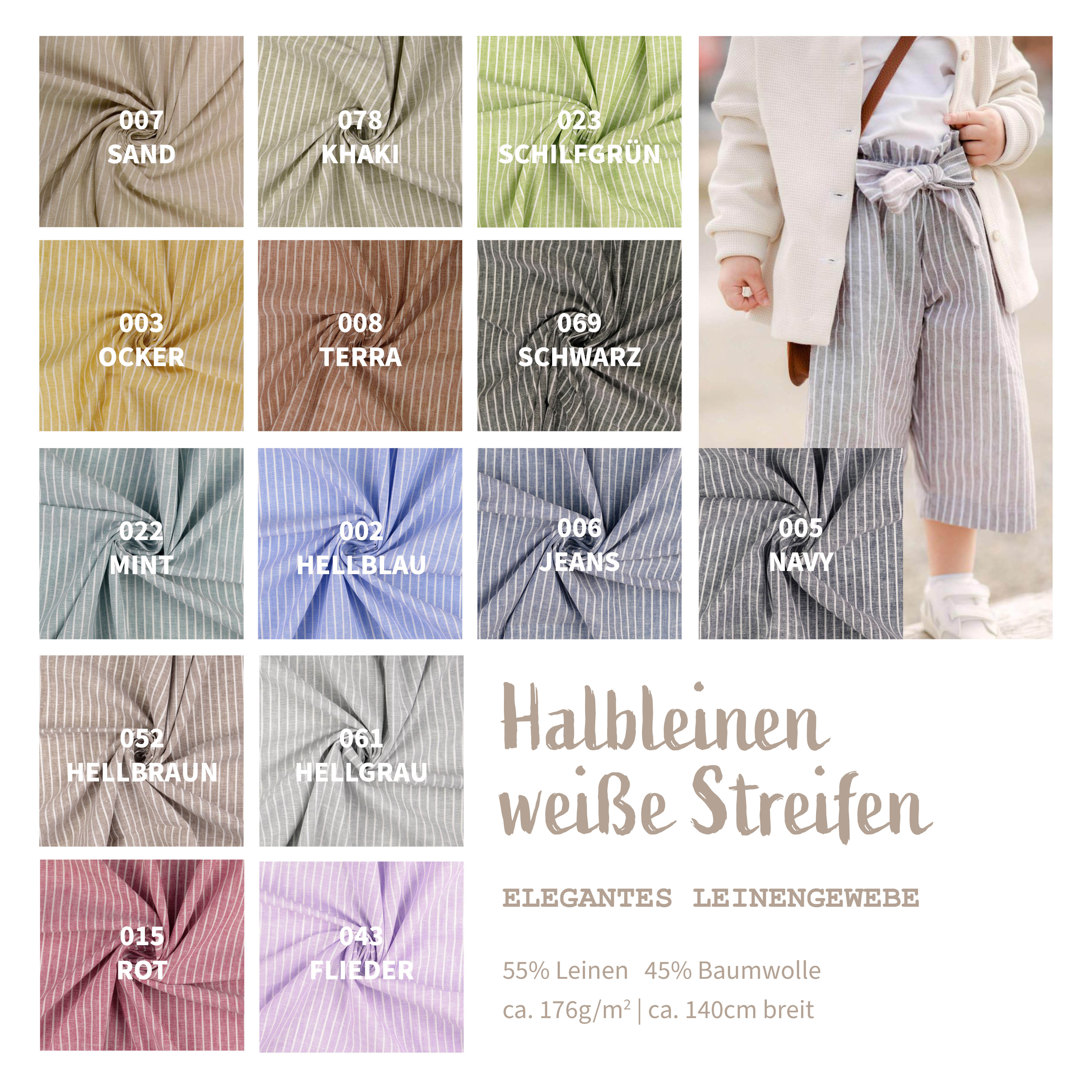 Halbleinen Meterware - Leinen gestreift - Sommerleinen - Baumwollstoff ...