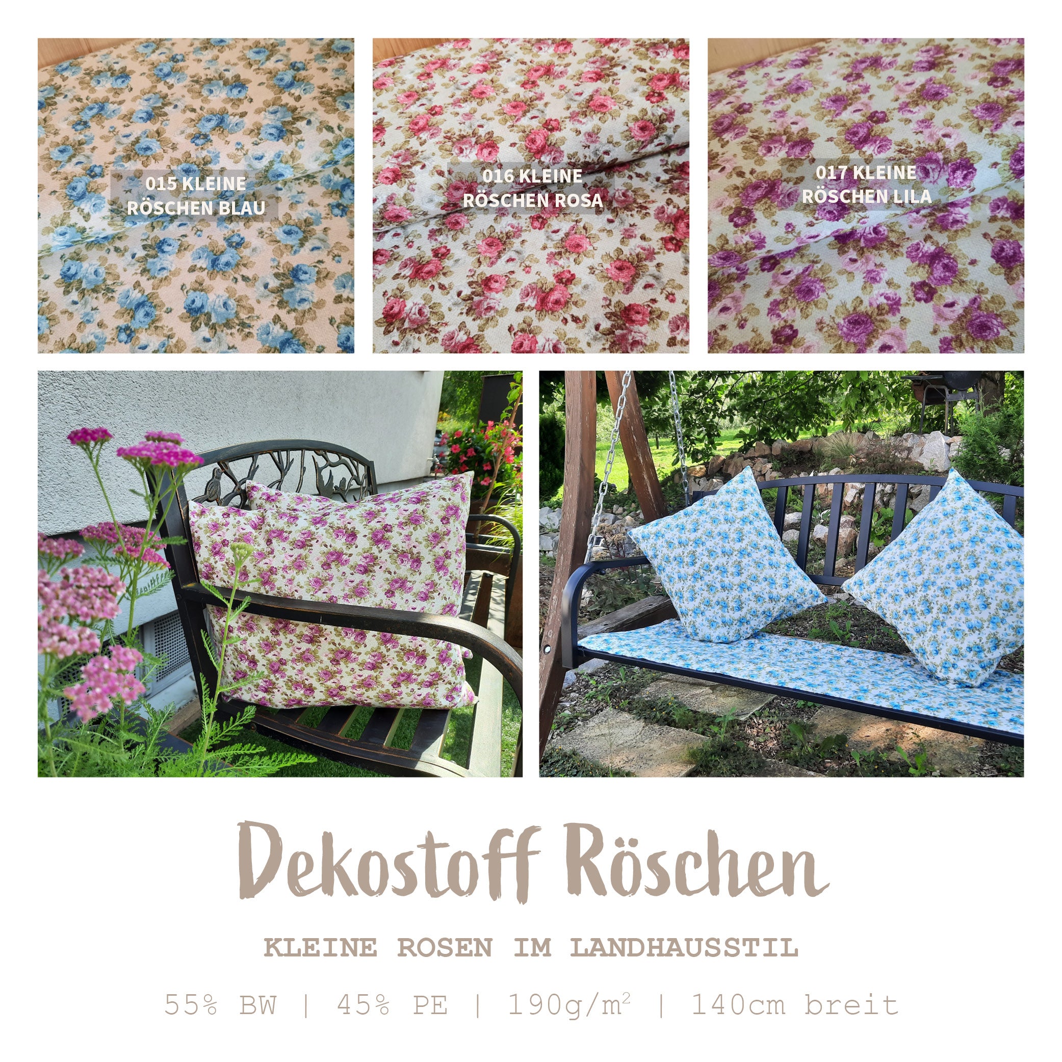 Rosenstoff - Dekostoff Meterware Rosen/Röschen - Blümchendruck Loneta ...